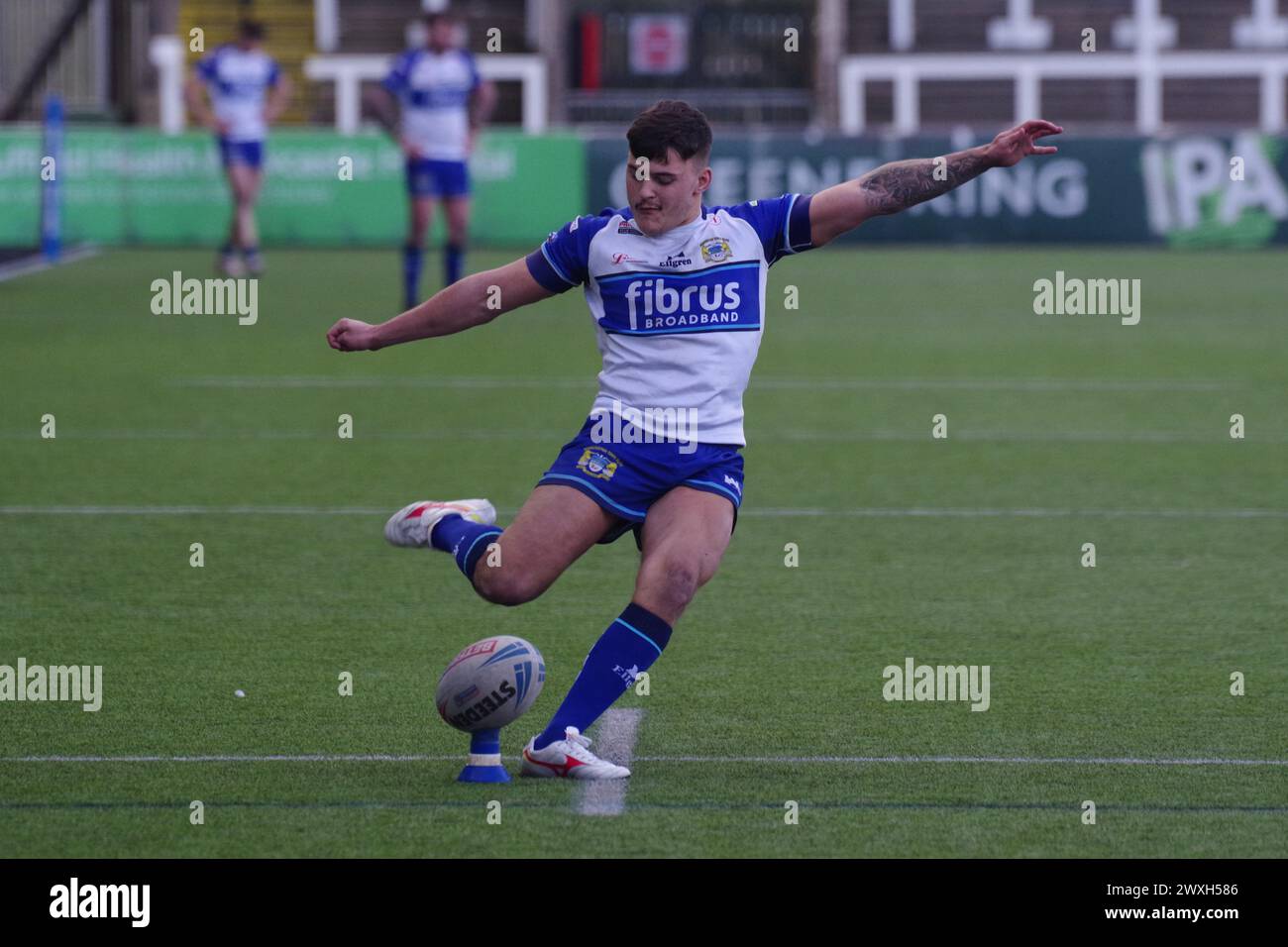 Newcastle upon Tyne, 30 March 2024. Ciaran Walker kicking a conversion ...