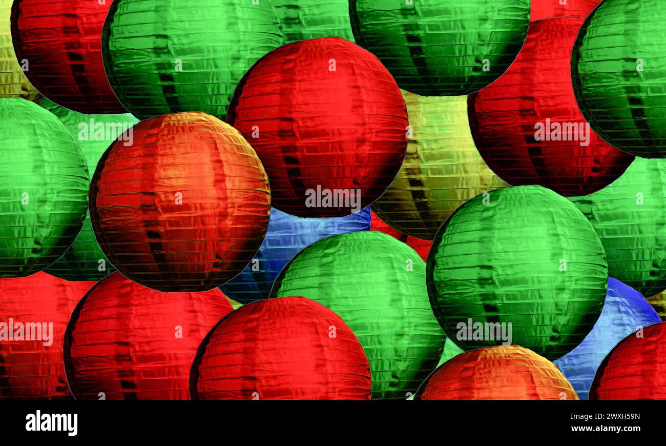 Colorful lanterns fly in the air Stock Photo - Alamy