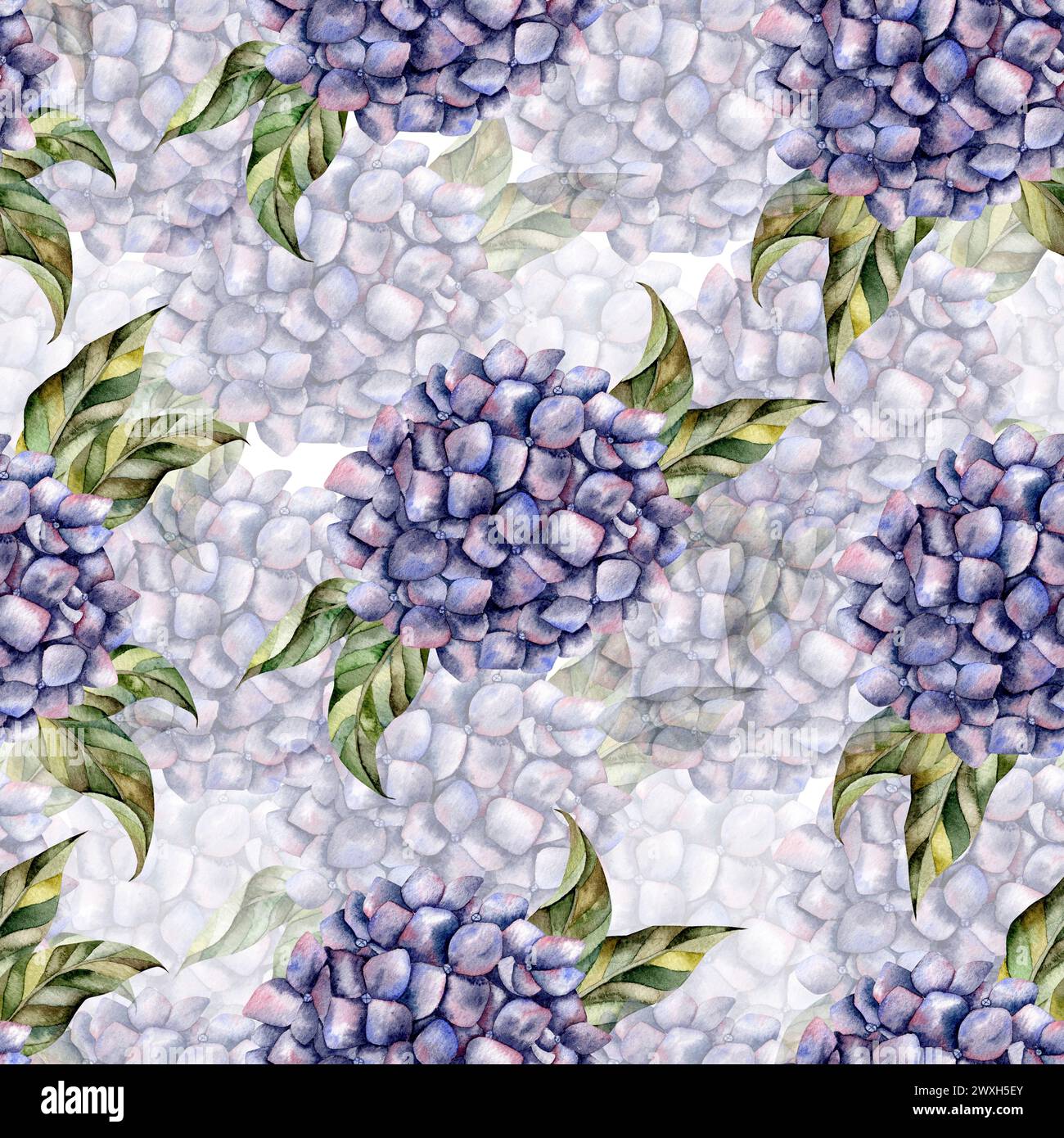 Hand-drawn watercolor seamless pattern with hydrangea. Flower ...