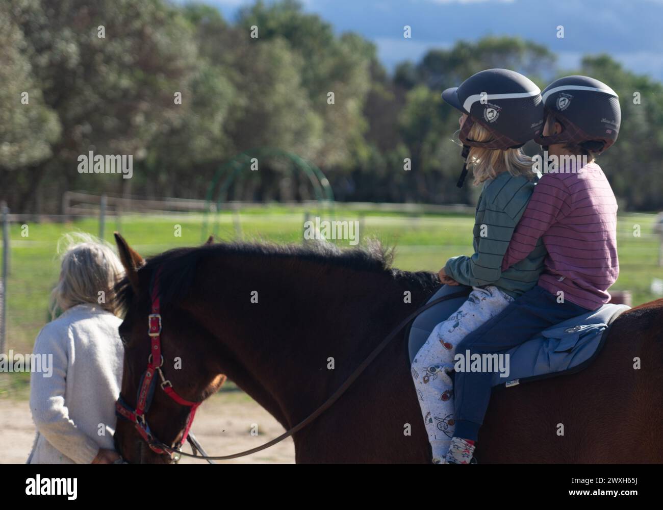 Children learning to ride horses hi-res stock photography and images ...