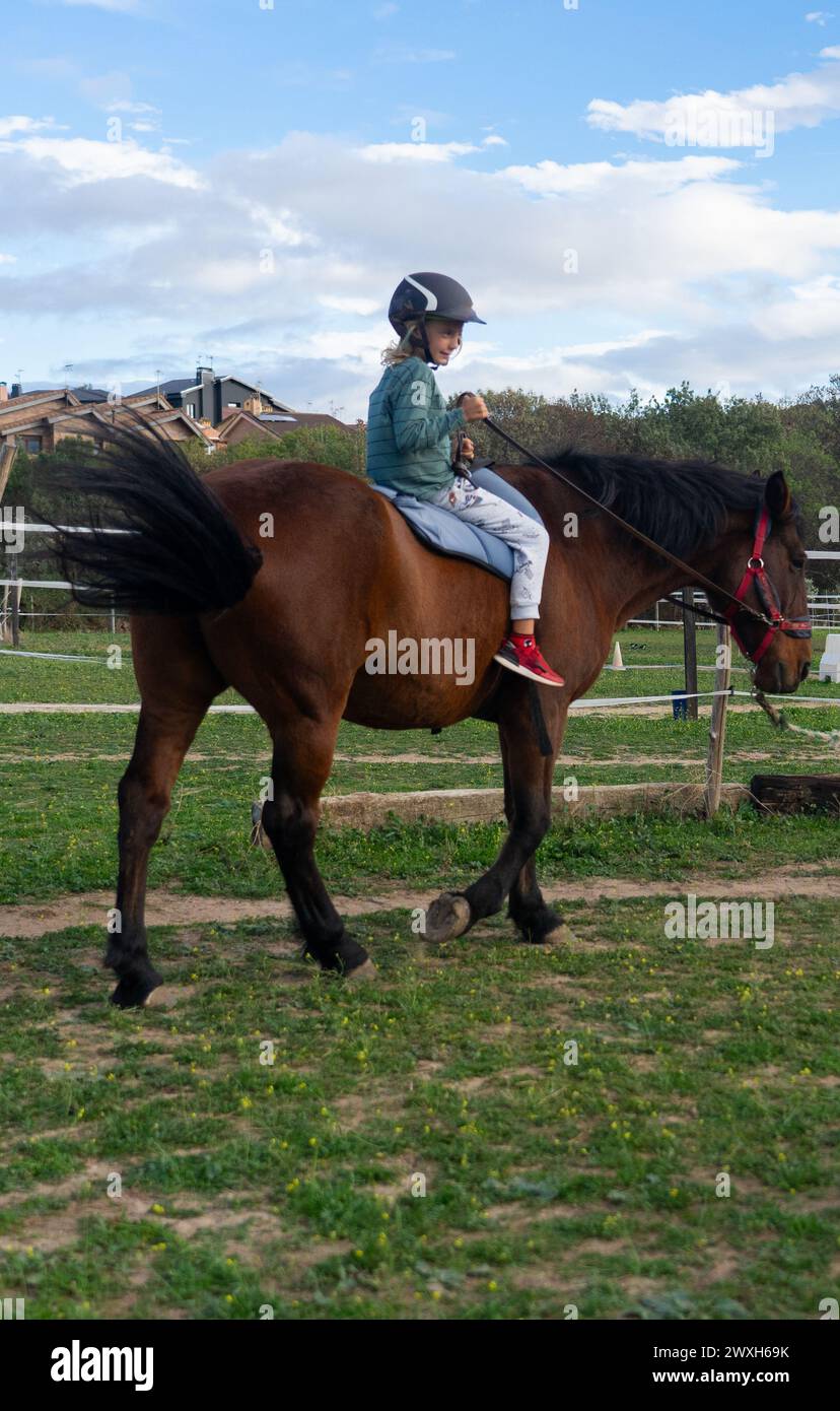 Boy and horse riding together Stock Photo - Alamy