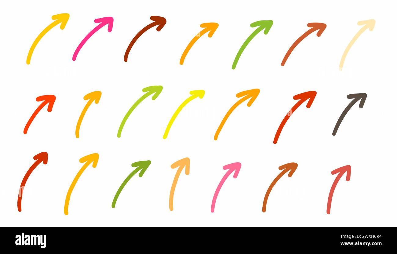 Doodle arrows pointers icons collection in hand drawn simple flat ...