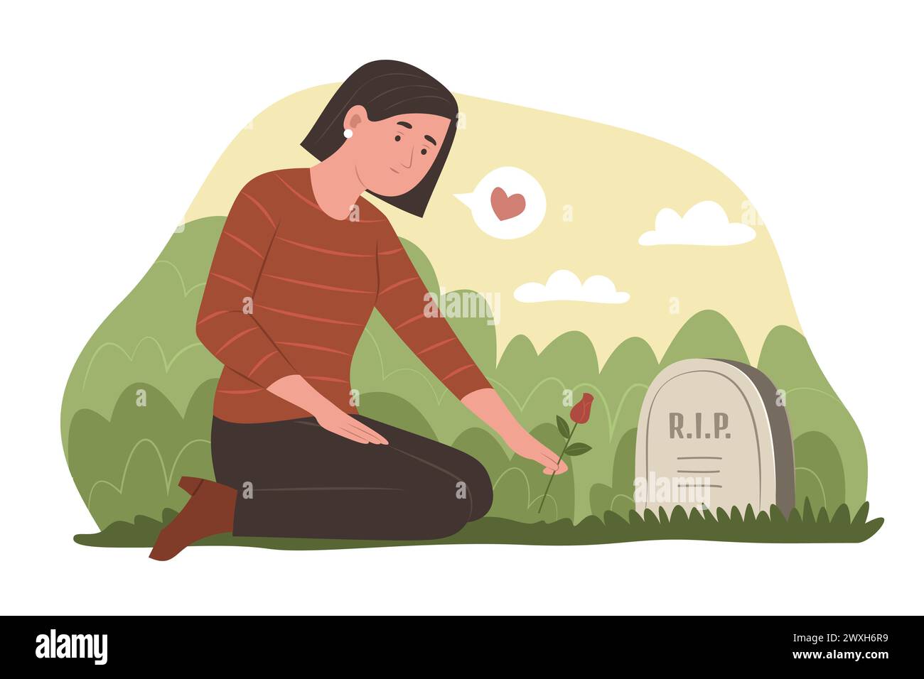 Woman kneeling by a grave Stock Vector Images - Alamy