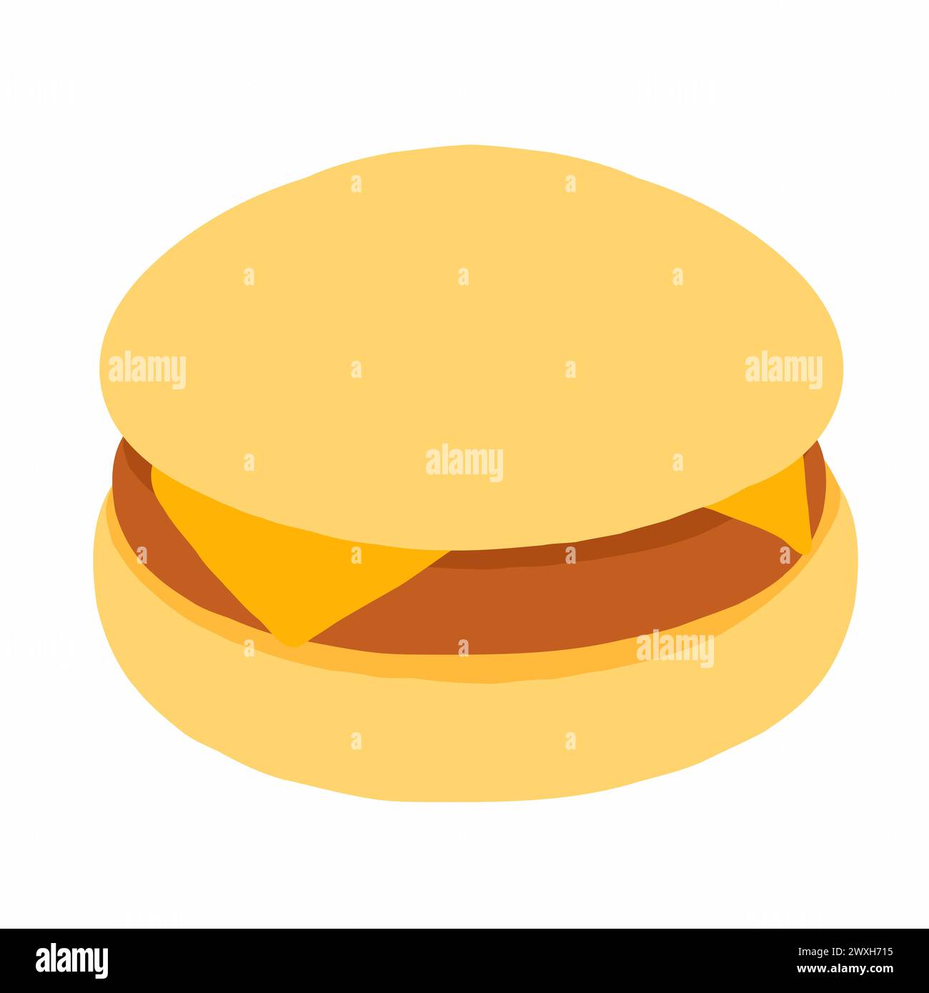 Cheeseburger icon in cartoon flat style. Simple bun, one cutlet. Vector ...