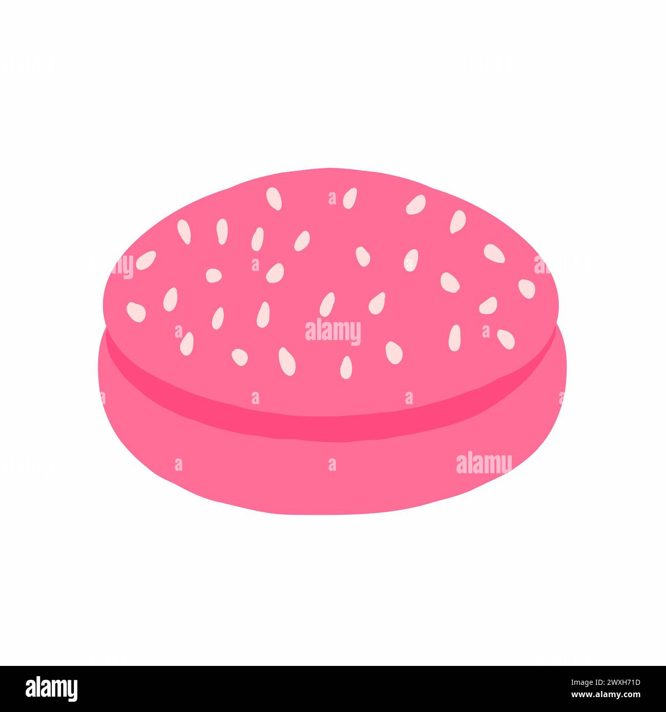 Pink burger bun with sesame seeds icon in cartoon flat style. Vector ...