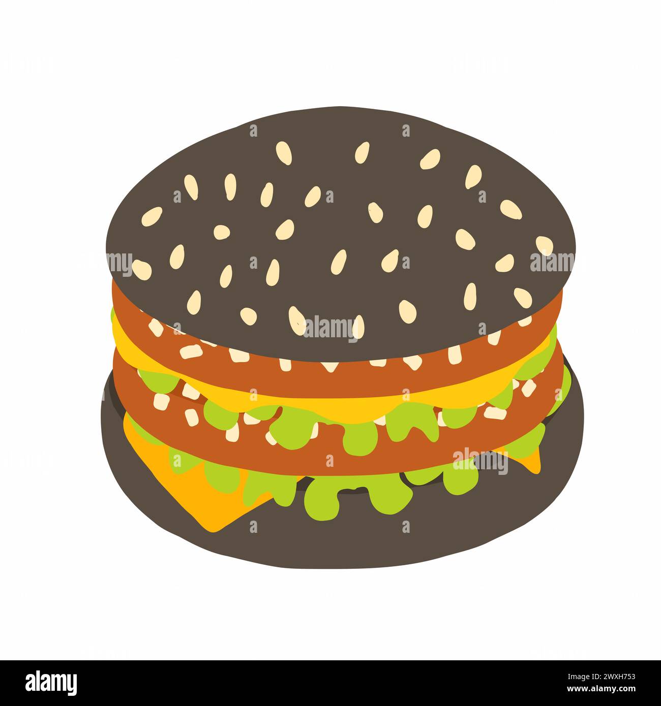 Big burger with black bun, double cutlets and double cheese, cut onion ...