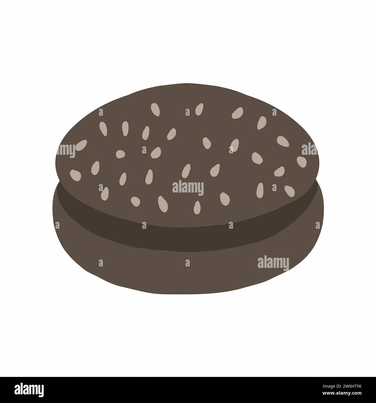 Dark Black Burger Bun With Sesame Seeds Icon In Cartoon Flat Style Vector Illustration Isolated