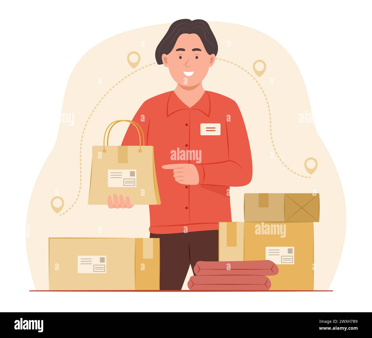 Delivery Man with Parcel Boxes for Shipping and Logistics Service ...