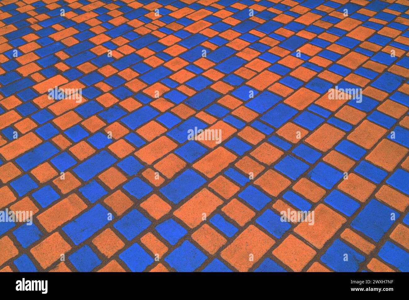 Blue Orange Color Diagonal Pattern Lines Stripes Paving Stone Floor ...