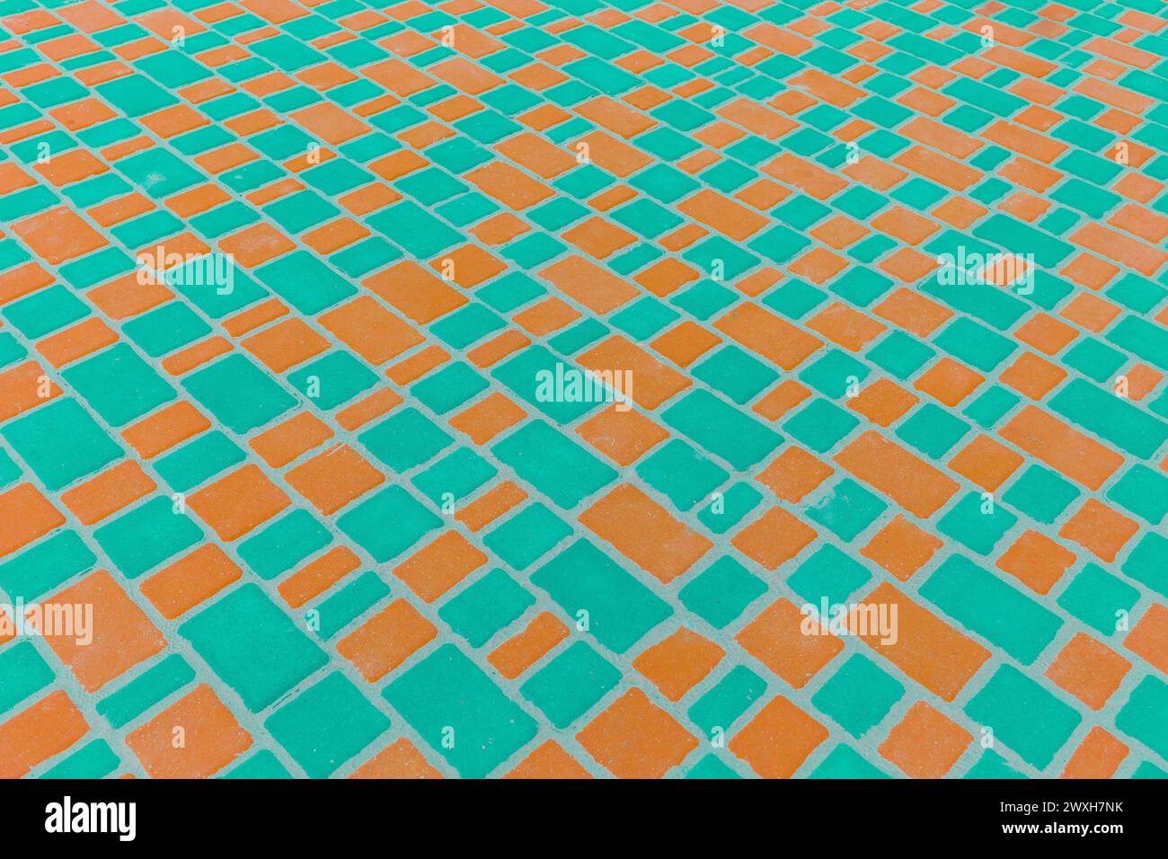 Aqua Azure Orange Color Pattern Paving Stone Floor Surface Street Road ...