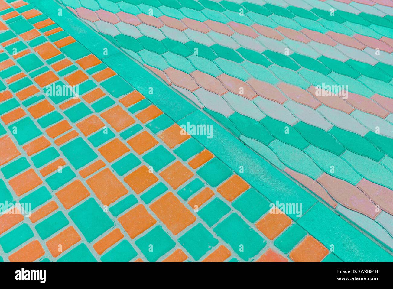 Two Kinds Paving Colored Tiles Dividing Border Curb Mosaic Stone Street ...