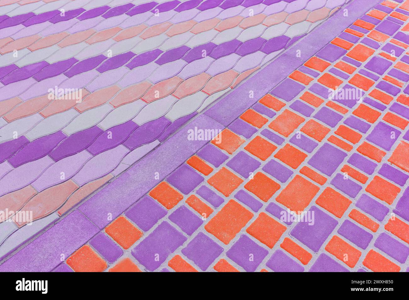 Two Kinds Paving Colored Tiles Dividing Border Curb Mosaic Stone Street ...