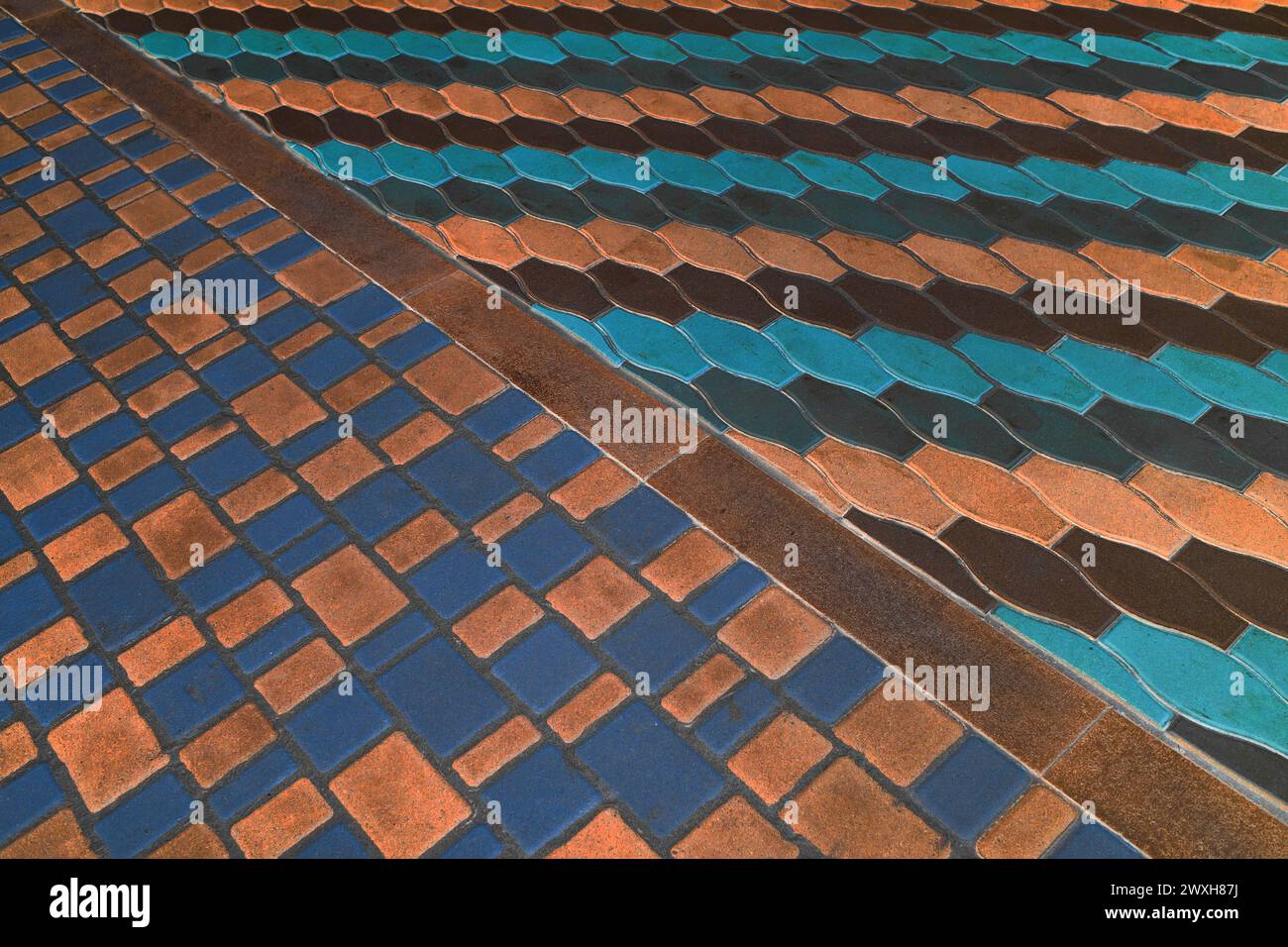 Two Kinds Paving Colored Tiles Dividing Border Curb Mosaic Stone Street ...