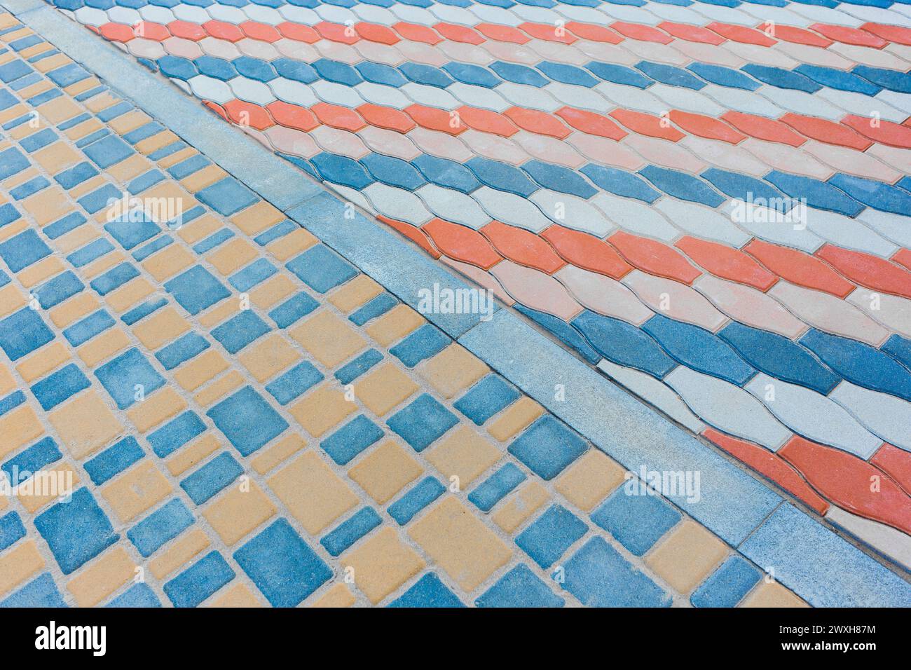 Two Kinds Paving Colored Tiles Dividing Border Curb Mosaic Stone Street ...