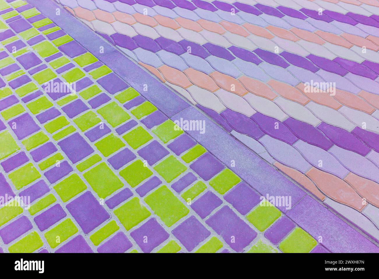 Two Kinds Paving Colored Tiles Dividing Border Curb Mosaic Stone Street ...