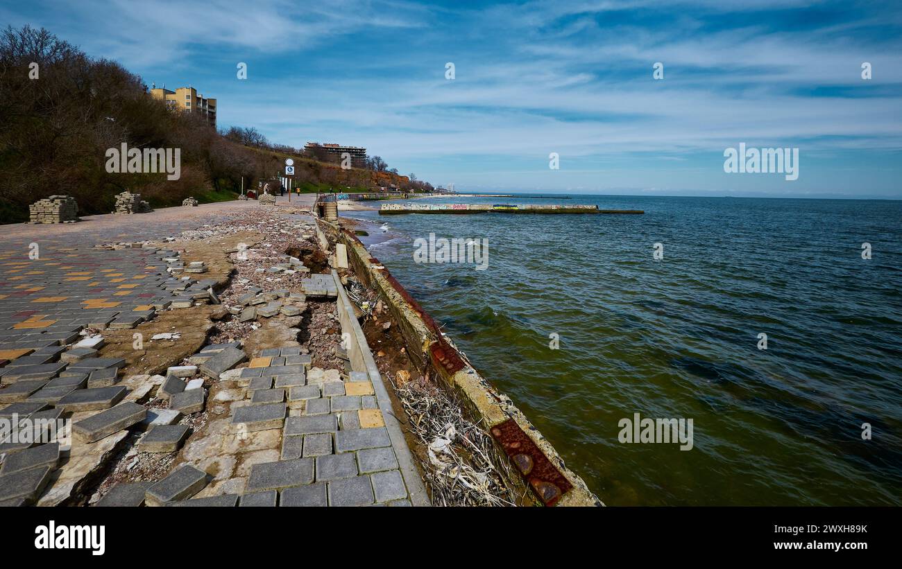Damaged walking path near the sea. Gold Coast, Odessa, Ukraine Stock ...