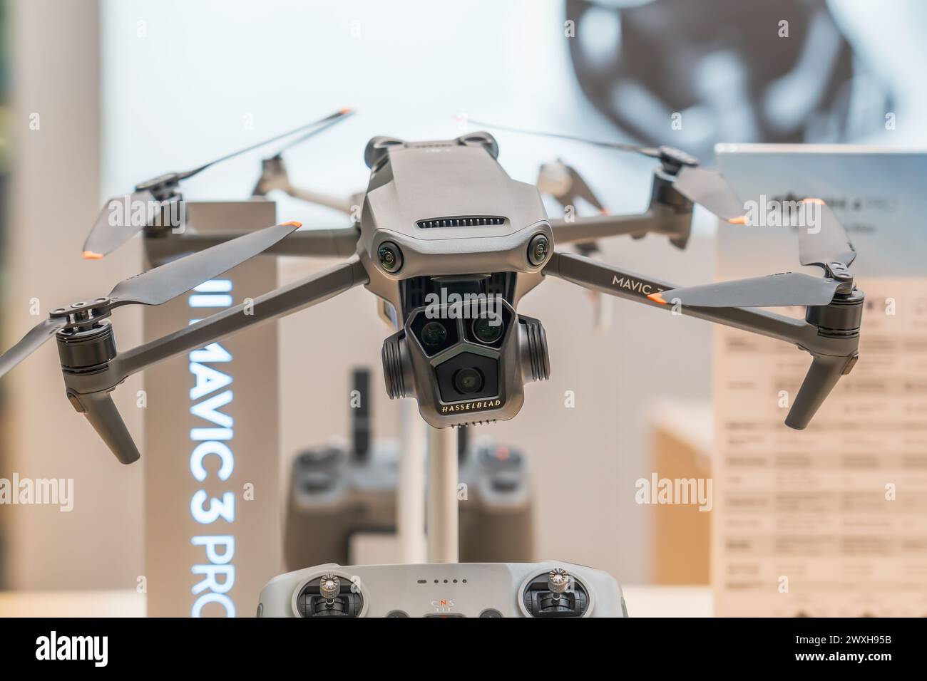 DJI Mavic 3 Pro on display in the showroom. Thailand, Bangkok, 14 march ...