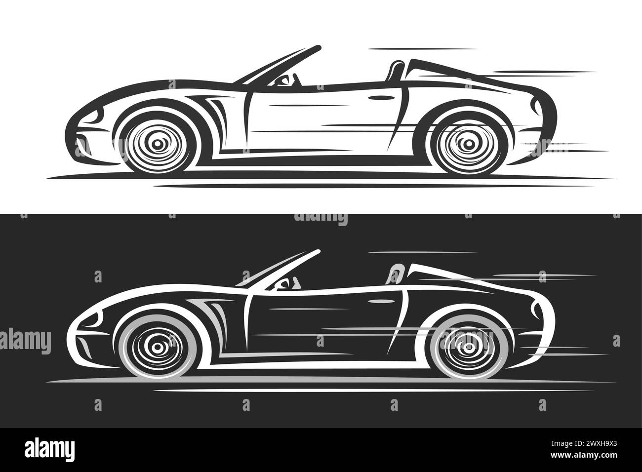 Vector logo for Сonvertible Car, decorative banners with simple contour ...