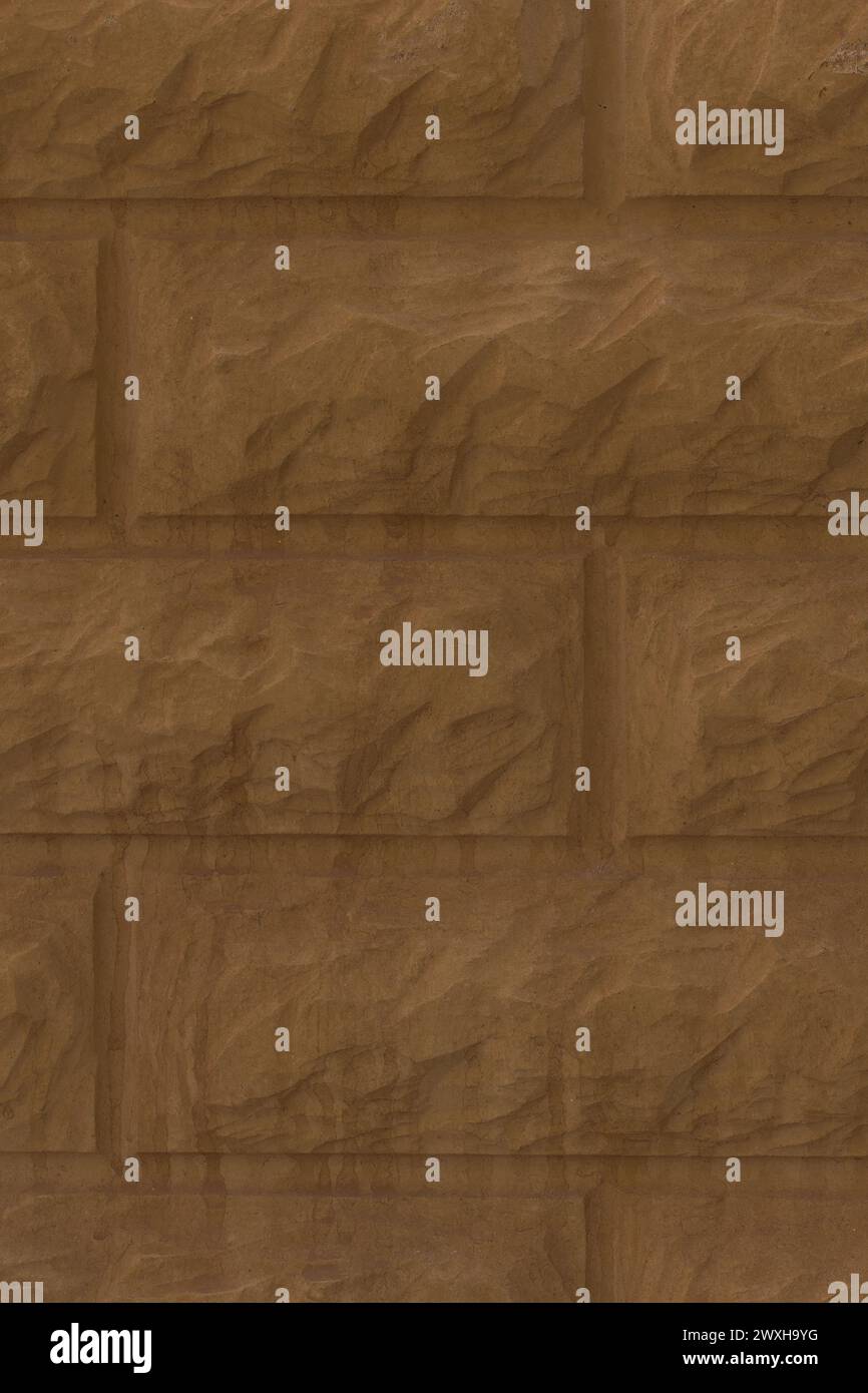 Close-up vertical texture clay sand brown brick wall blocks abstract ...