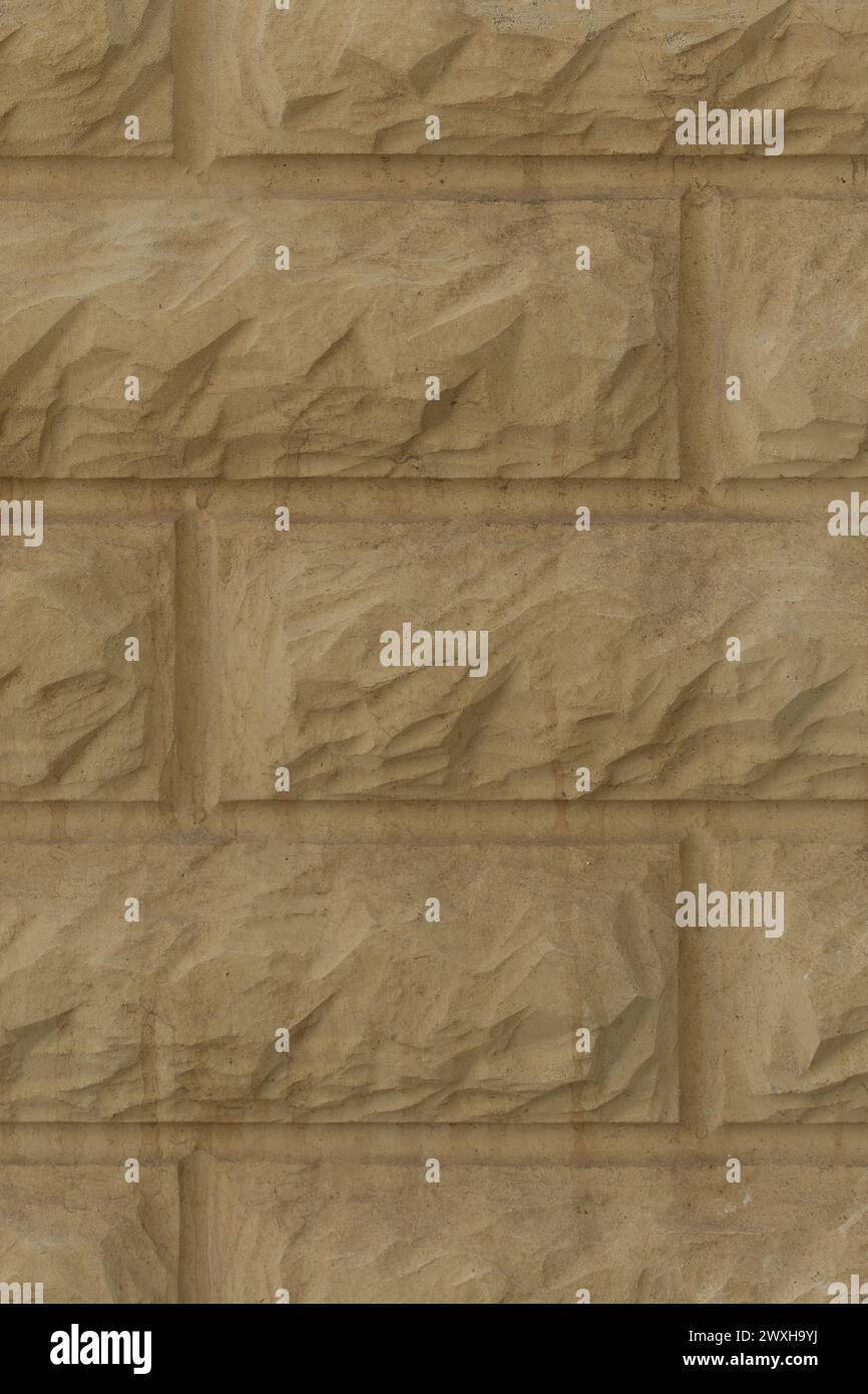 Close-up vertical texture clay sand brown brick wall blocks abstract ...