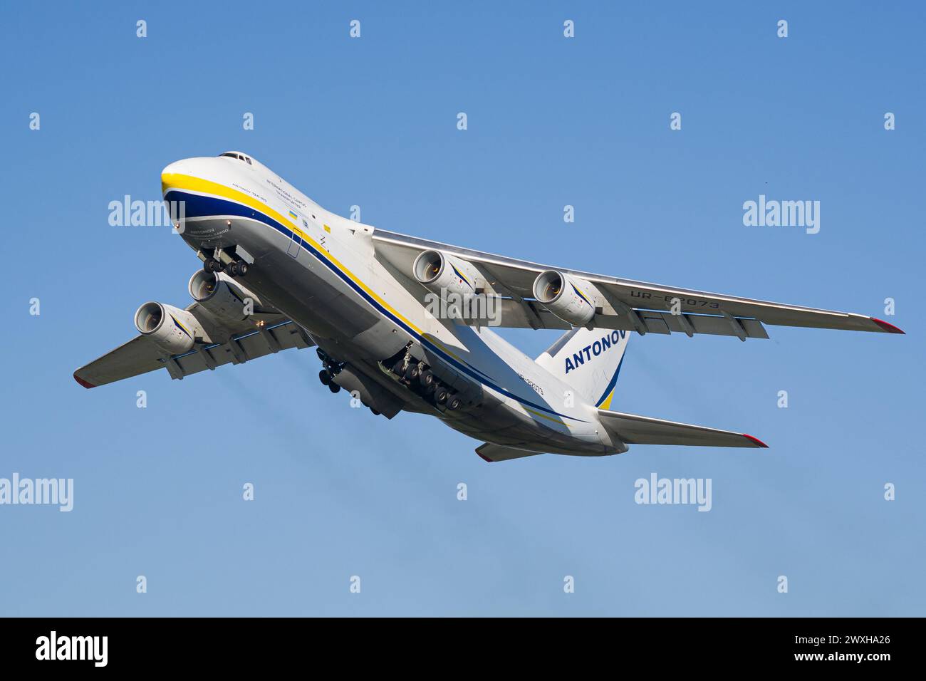 Ukrainian cargo airline's Antonov Airlines Antonov An-124 taking off ...
