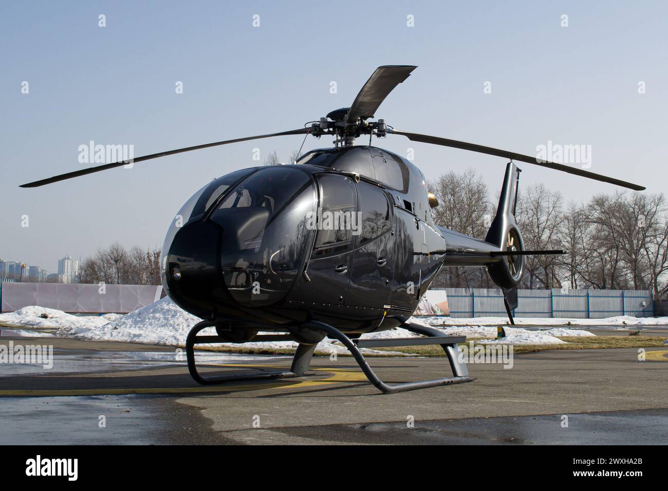 Private VIP executive helicopter parked at heliport's airfield Stock ...