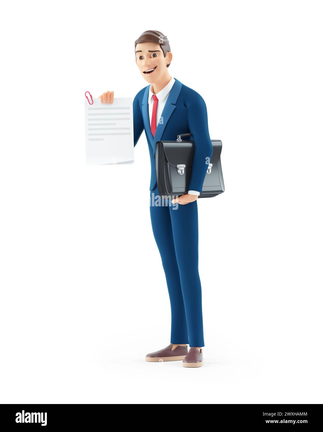 3d cartoon businessman holding completed document, illustration ...