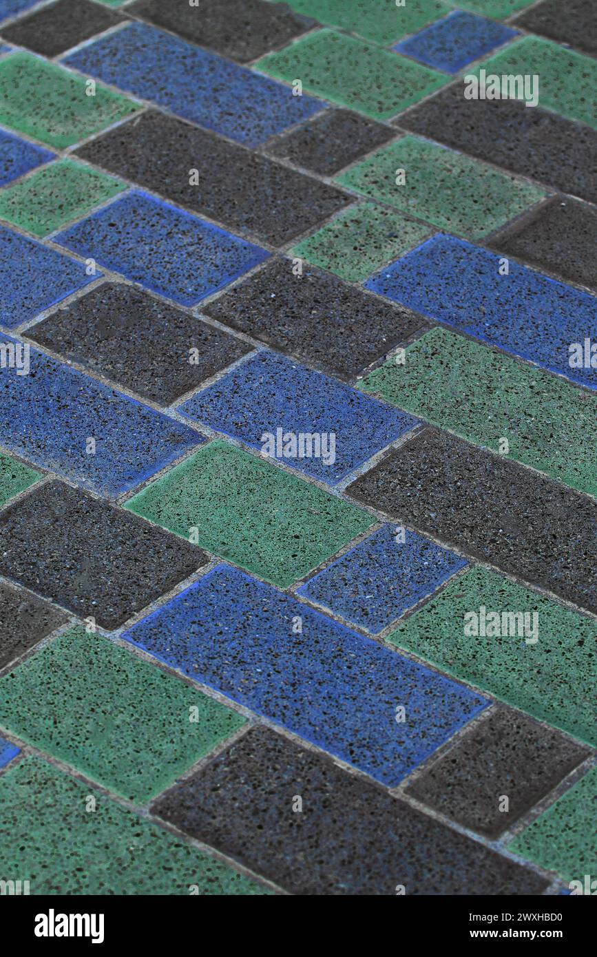 Green Blue And Black Color Stone Tiles Mosaic Floor Street Surface Road ...