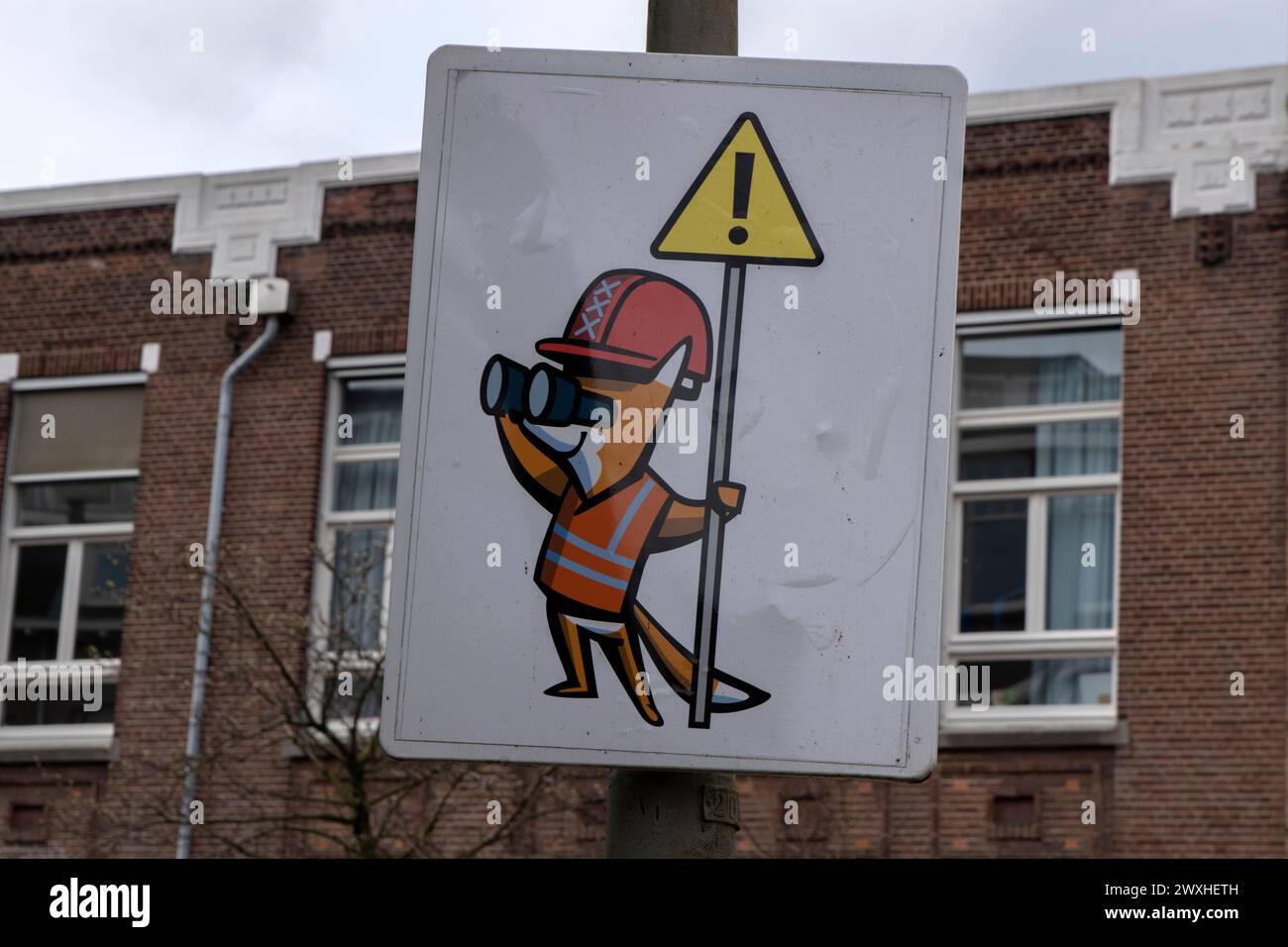 Funny Warning Sign Work On The Road At Amsterdam The Netherlands 29-3 ...