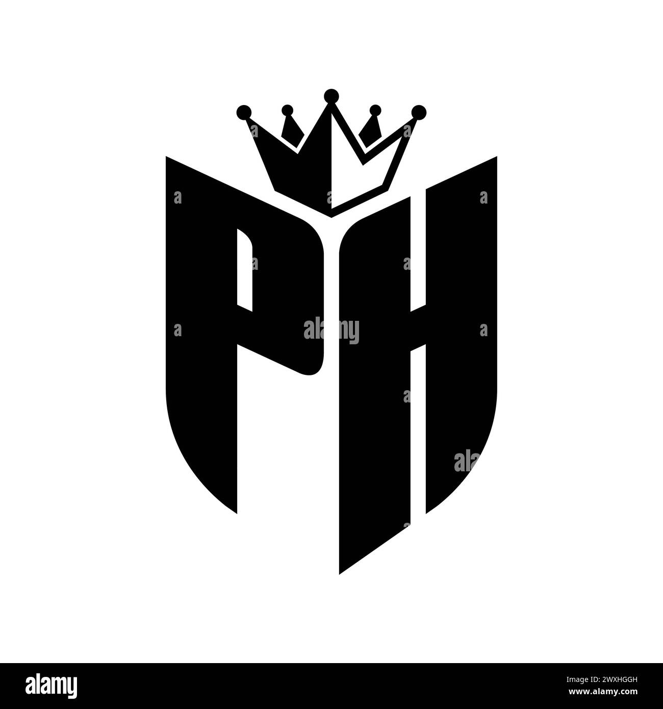 PH Letter monogram with shield shape with crown black and white color ...