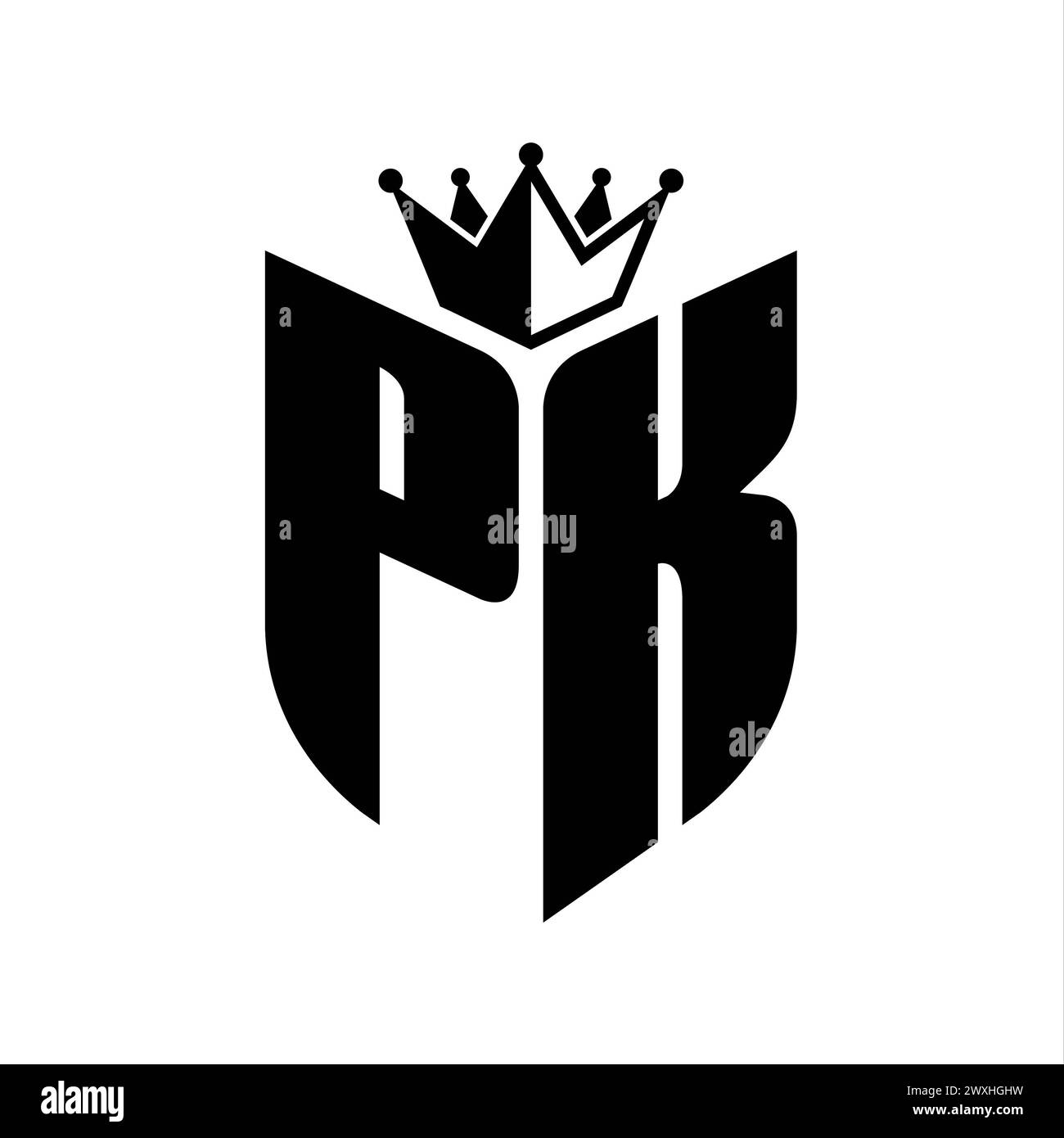 PK Letter monogram with shield shape with crown black and white color ...