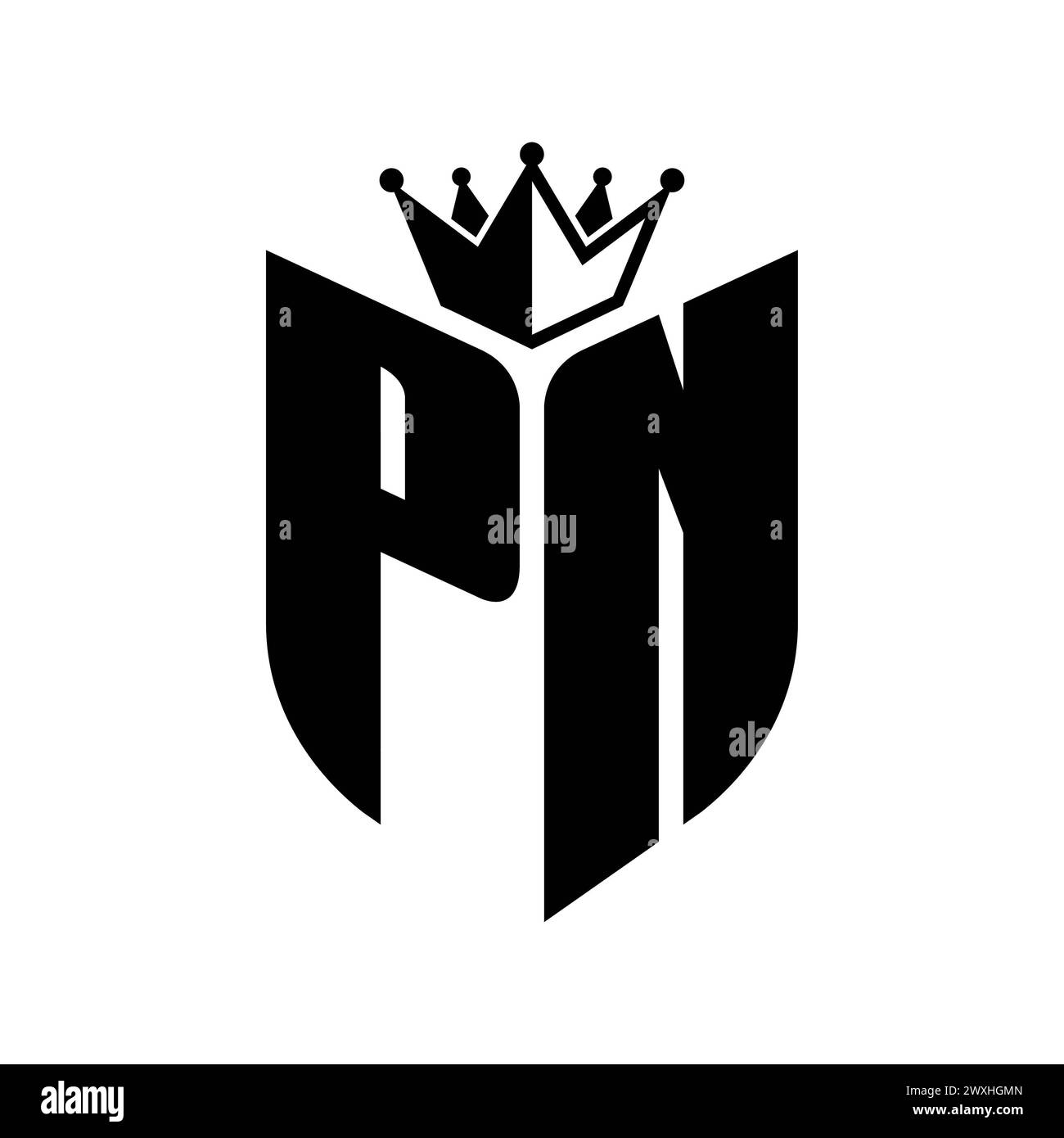 PN Letter monogram with shield shape with crown black and white color design template Stock ...