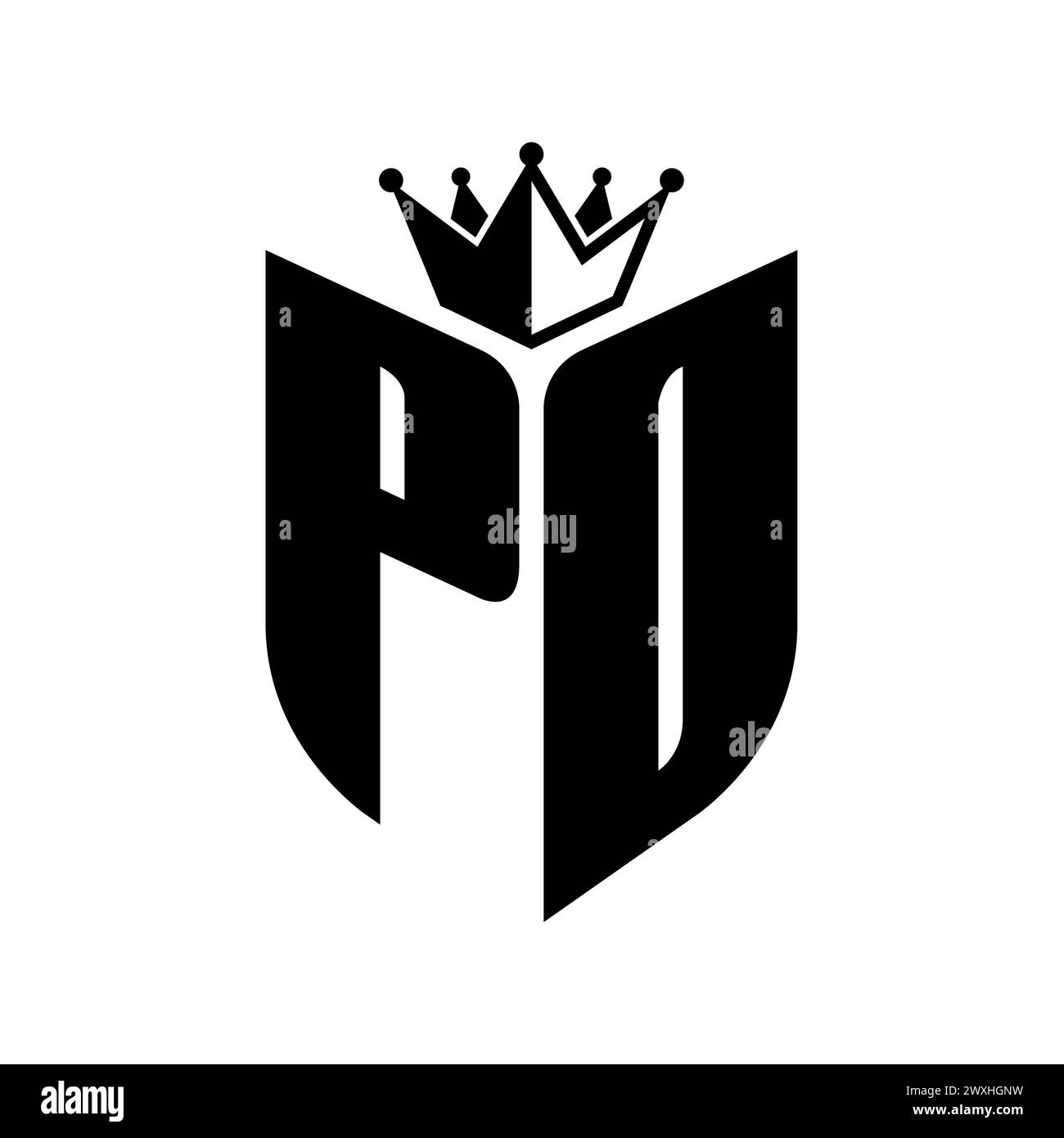 PO Letter monogram with shield shape with crown black and white color ...
