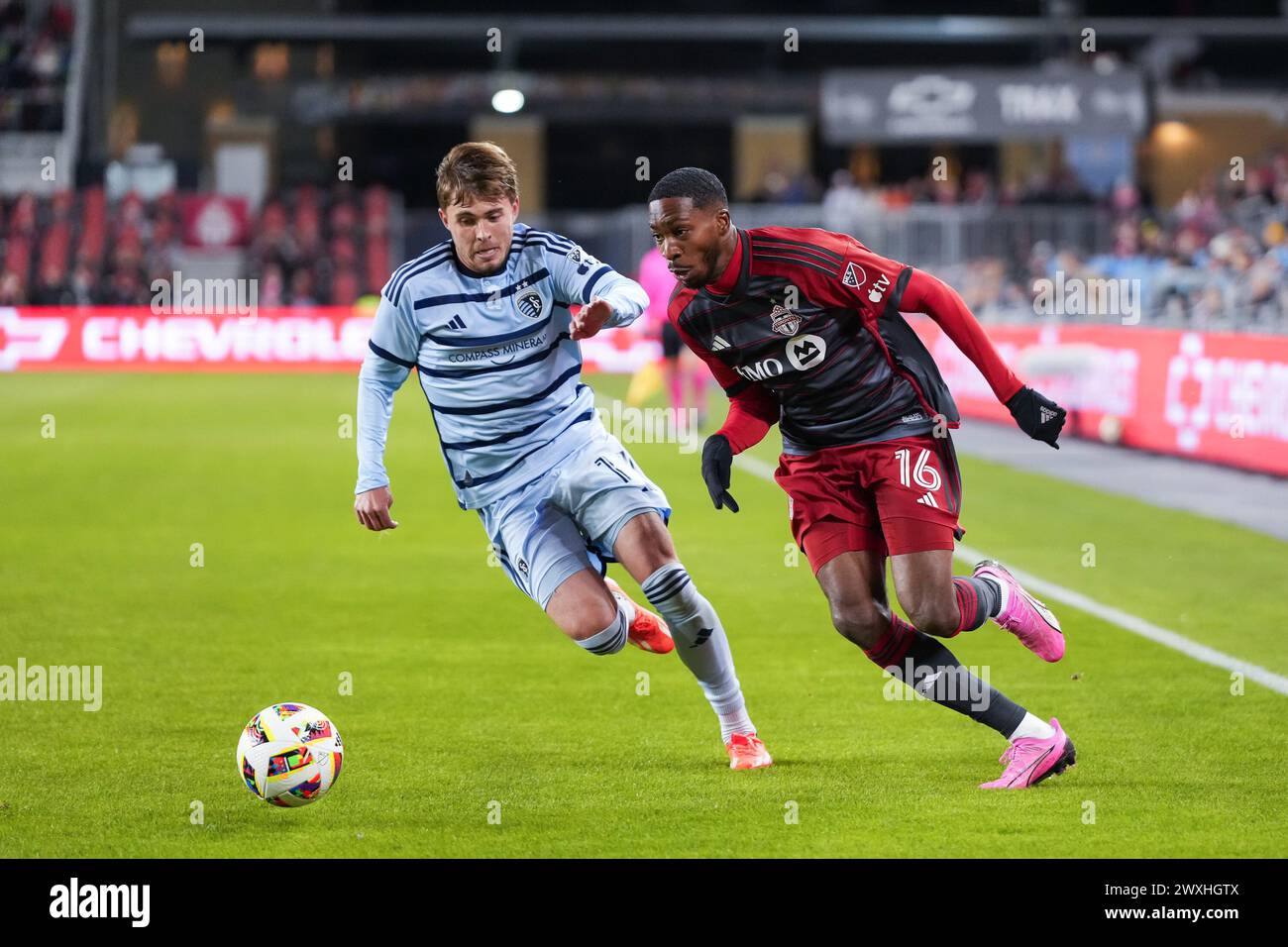Toronto, Canada. 30th Mar, 2024. Toronto FC forward Tyrese Spicer (16 ...