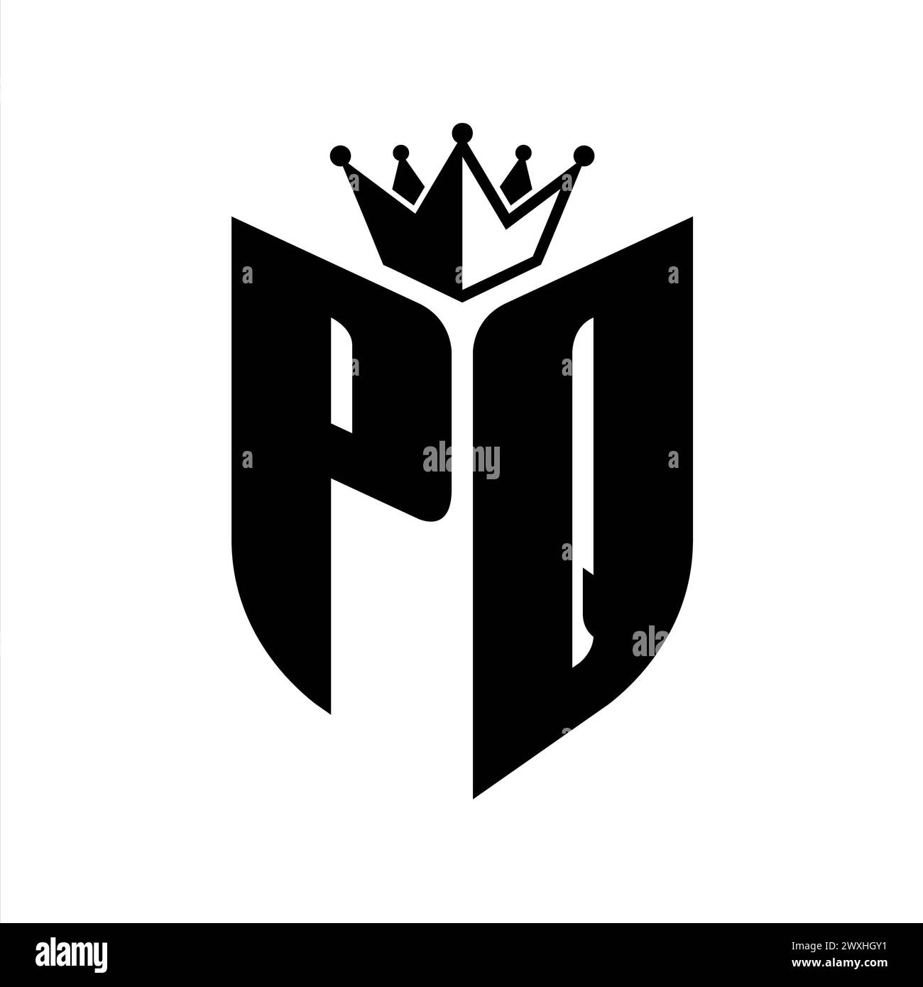 PQ Letter monogram with shield shape with crown black and white color ...