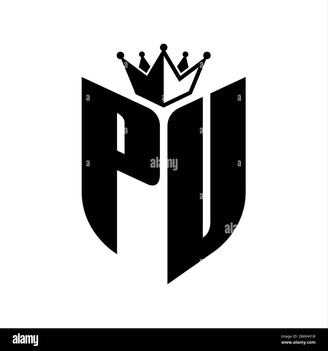 PU Letter monogram with shield shape with crown black and white color ...