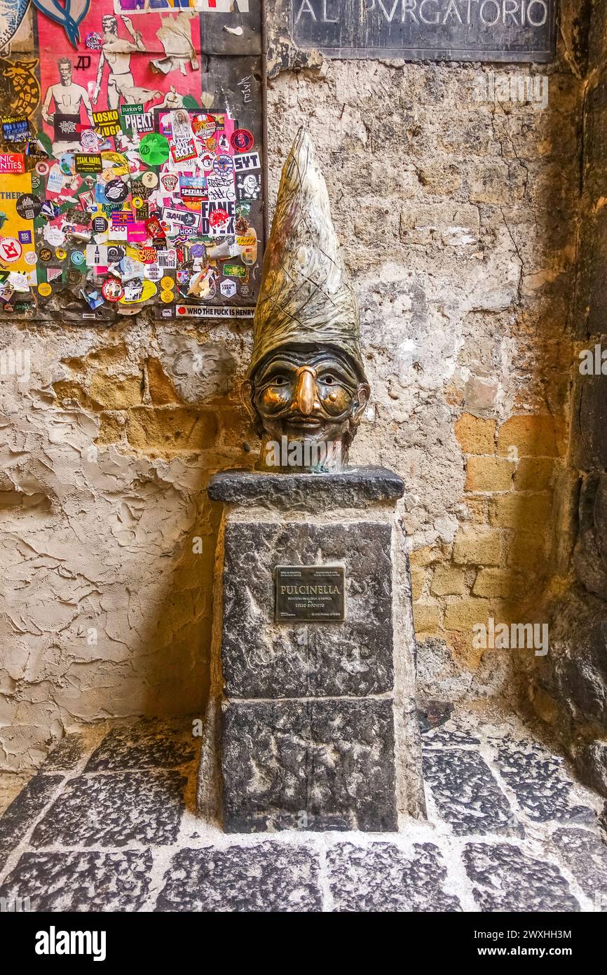 Pulcinella bronze statue, character in Neapolitan puppetry, touching ...