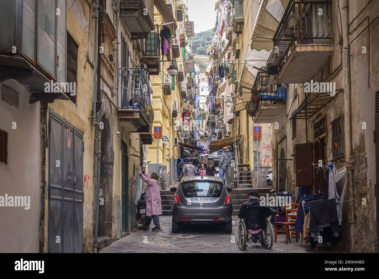 Naples Italy, Street view in the Spanish Quarter (Quartieri Spagnoli), City of Naples, Campania ...