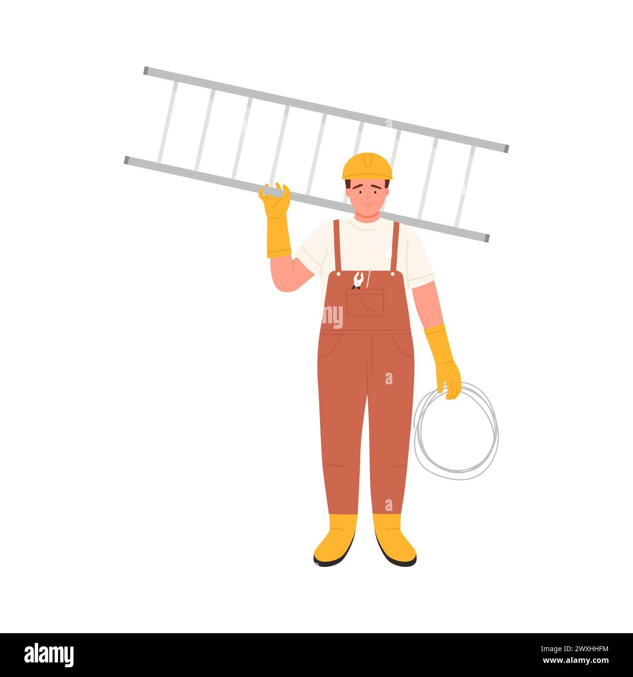 Electrician worker with industrial ladder. Electrician repair service ...