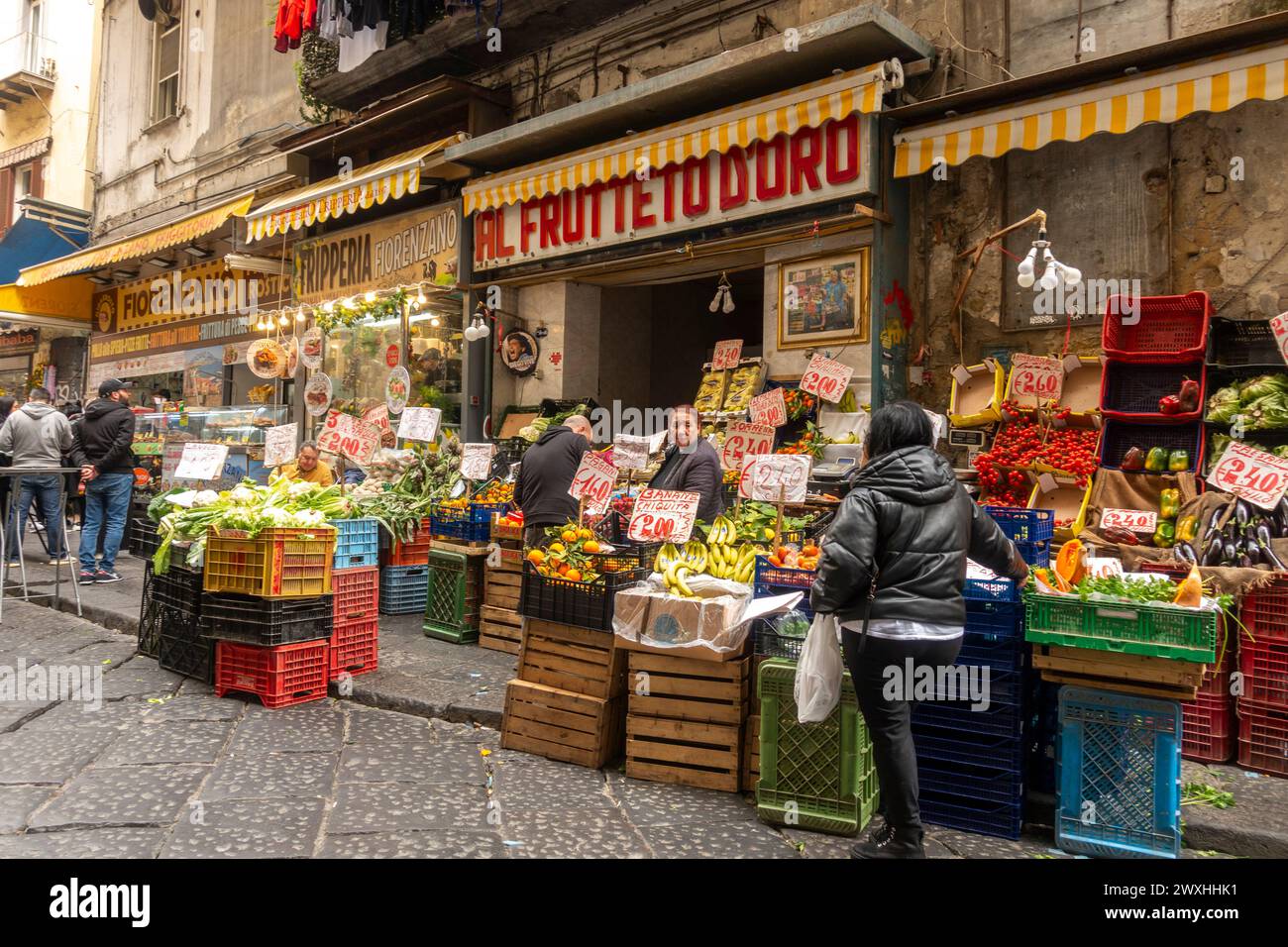 Fruit shop, fruits and vegetables stall, Spanish quarters, Naples ...