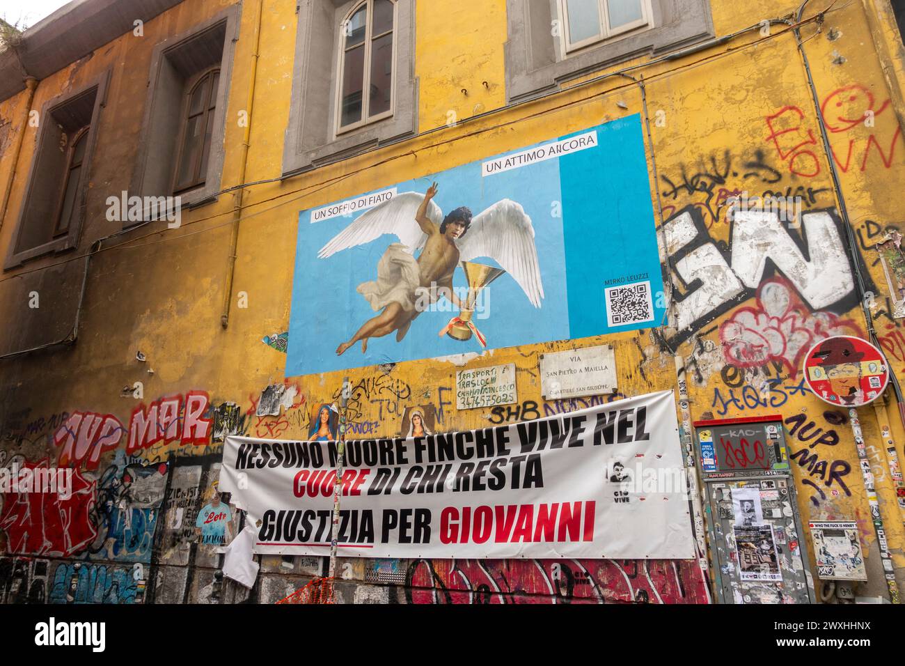 Diego Maradona mural, depicted as an Angel, Naples, Italy Stock Photo ...