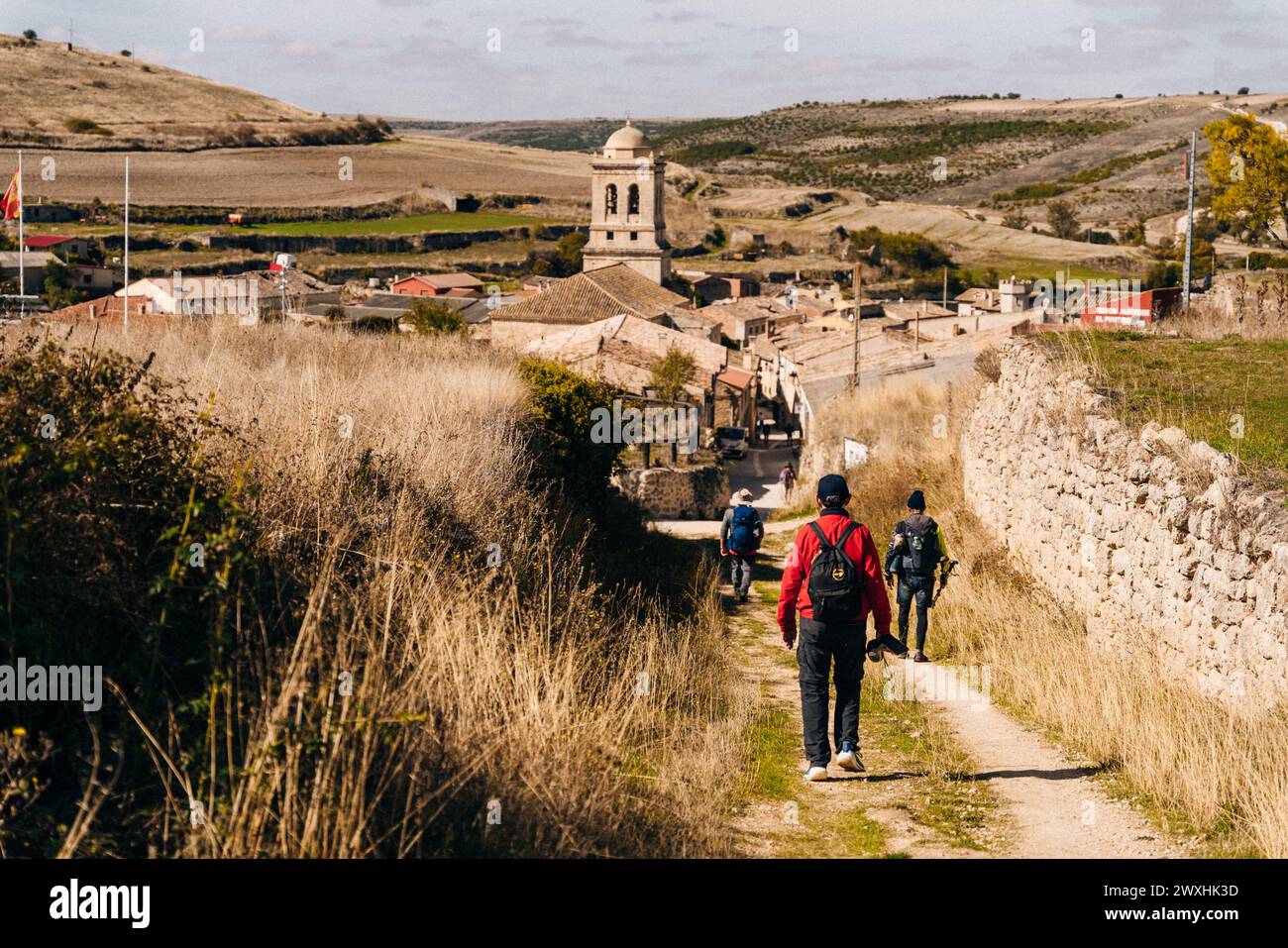 Way Marking Stone Post with Scallop Shell Symbol and Yellow Arrow Sign ...