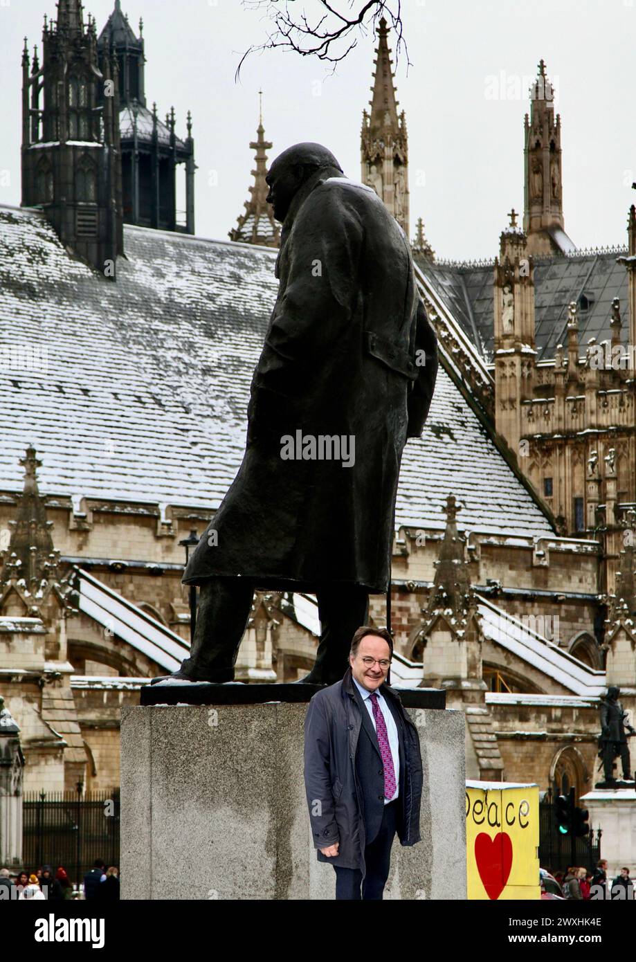 Political sketch writer Quentin Letts depicted digitalally to the rear ...