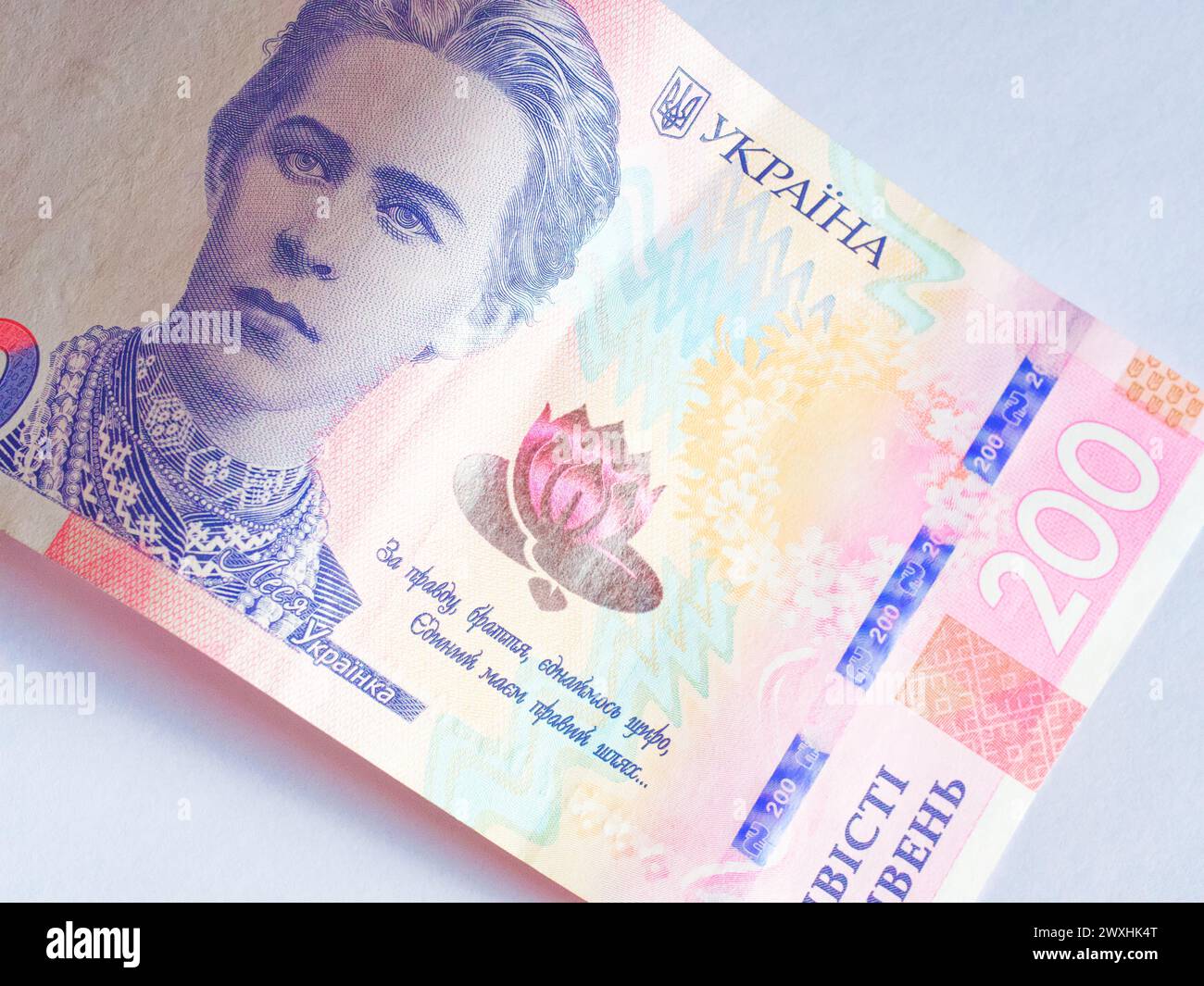 Ukrainian 200 hryvnia note; face; text and ornate designs visible Stock ...
