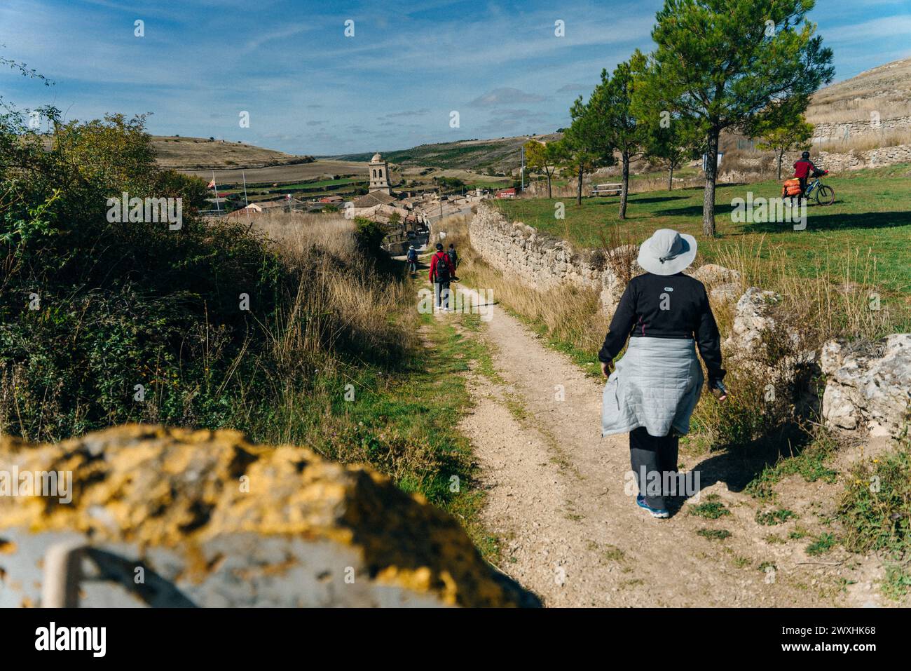 Way Marking Stone Post with Scallop Shell Symbol and Yellow Arrow Sign ...