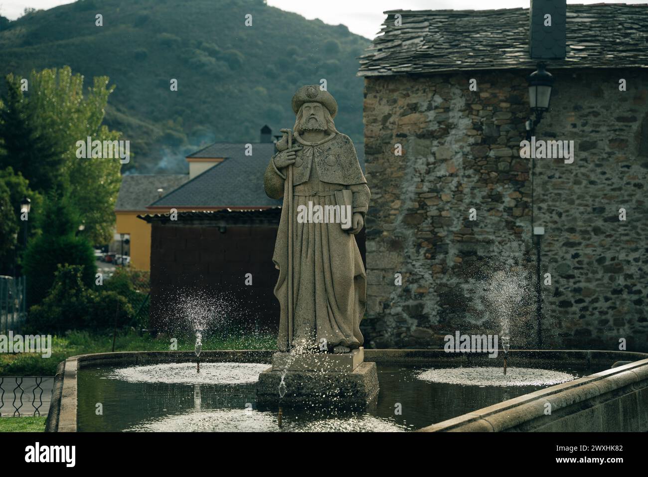 Way Marking Stone Post with Scallop Shell Symbol and Yellow Arrow Sign ...