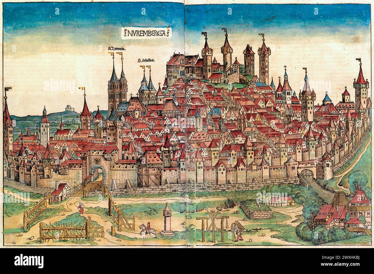 Woodcut of Nuremberg from the Nuremberg Chronicle 1493 - illustrated encyclopedia consisting of ...