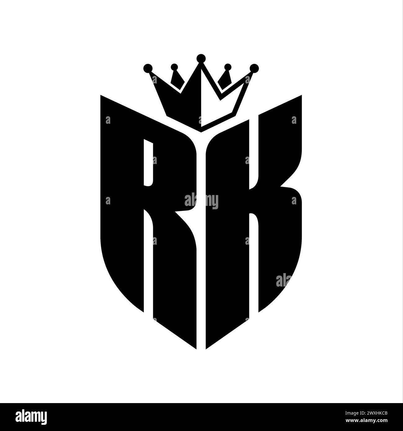 RK Letter monogram with shield shape with crown black and white color ...