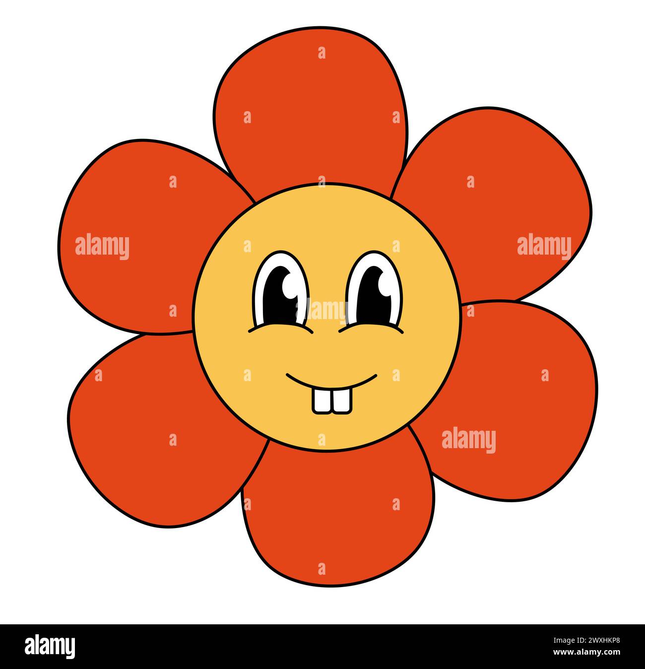 Retro 70s 60s 80s Hippie Groovy cute Red Flower. Toothy Smiling face ...