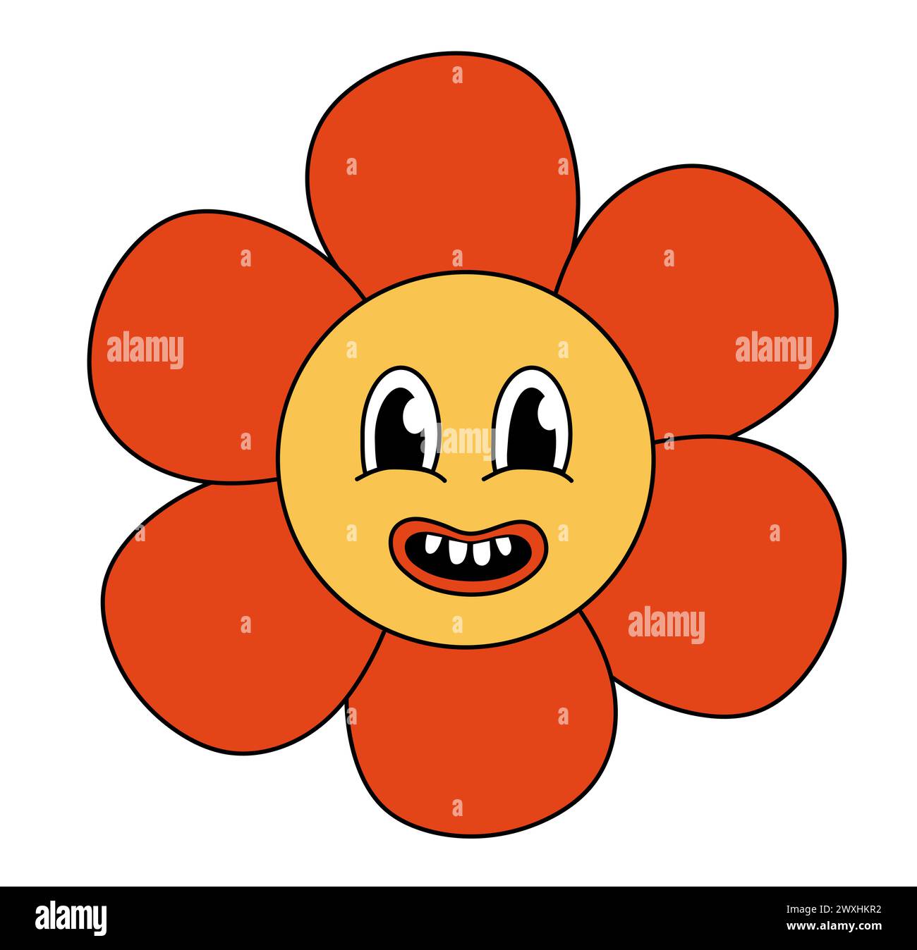 Retro 70s 60s 80s Hippie Groovy cute Red Flower. Smiling face. Flower ...